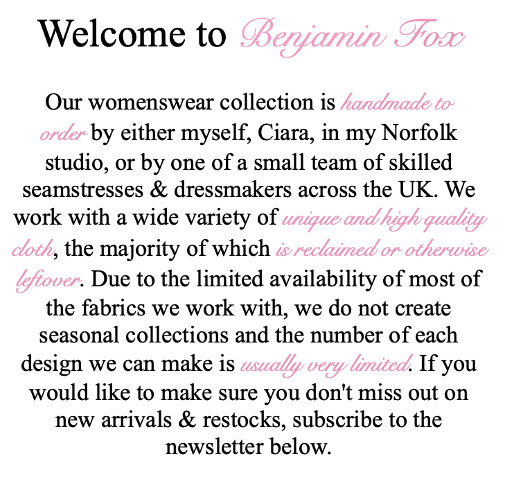 Benjamin Fox Handmade to Order