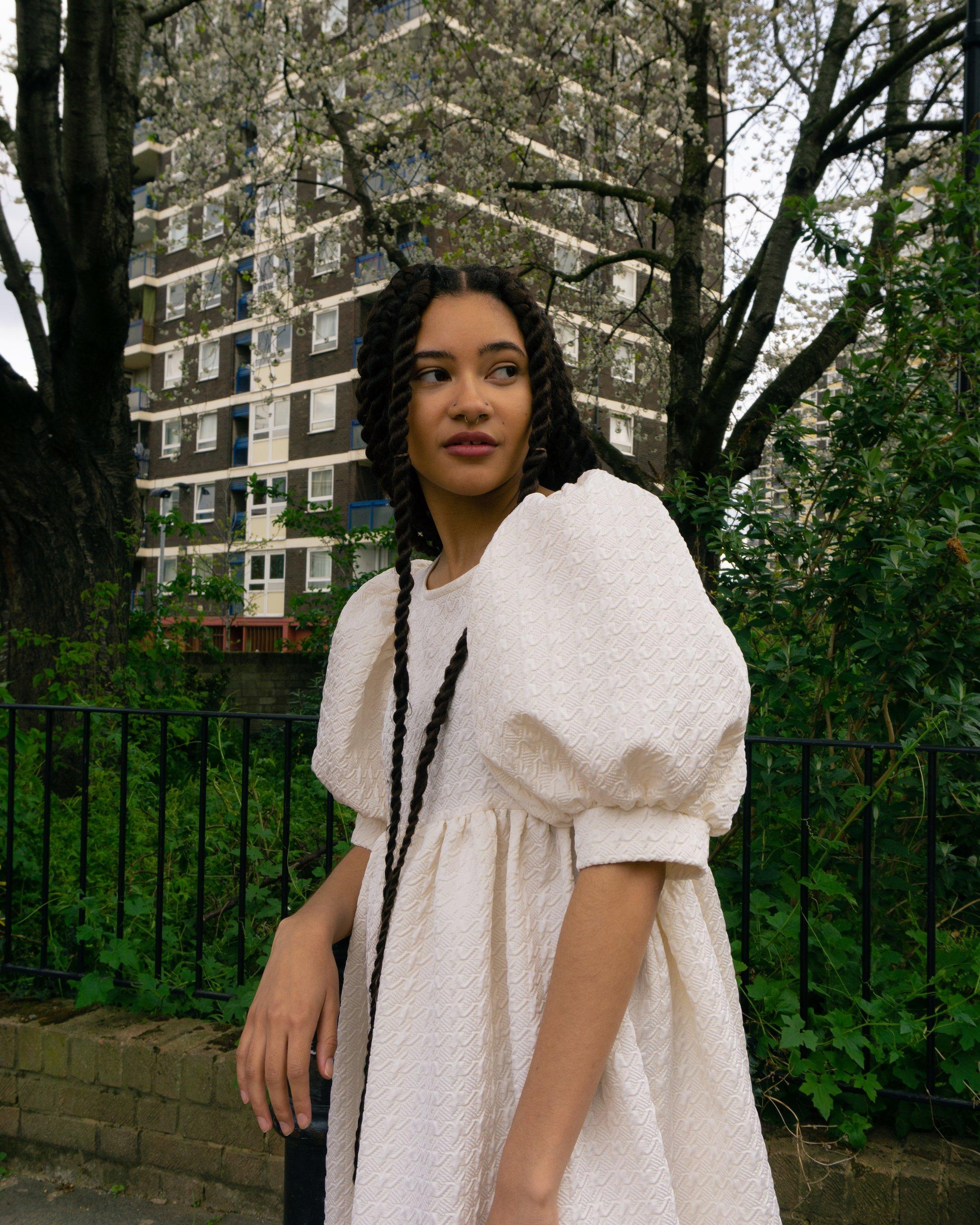 Puff sleeve midi dress - Wedding dress in cream - white statement dress – Benjamin Fox